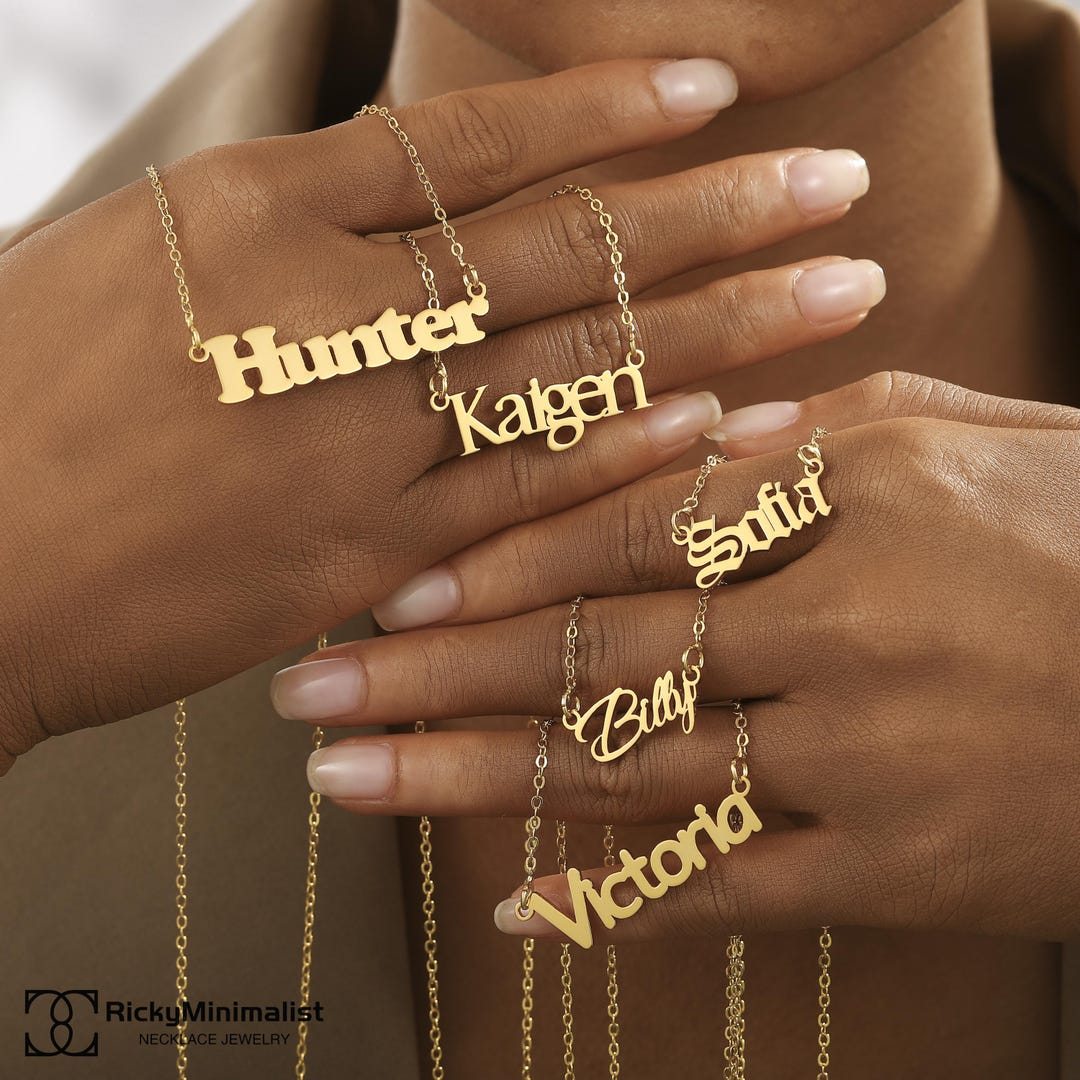 14K Gold Custom Nameplate Necklace,personalized Jewelry,unique Handmade ...