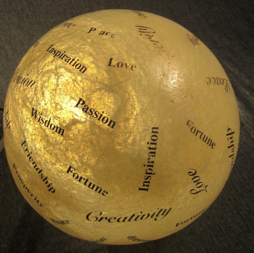 RETRO FIBERGLASS SCULPTURE Large Sphere-ball Golden Words Inspirational ...