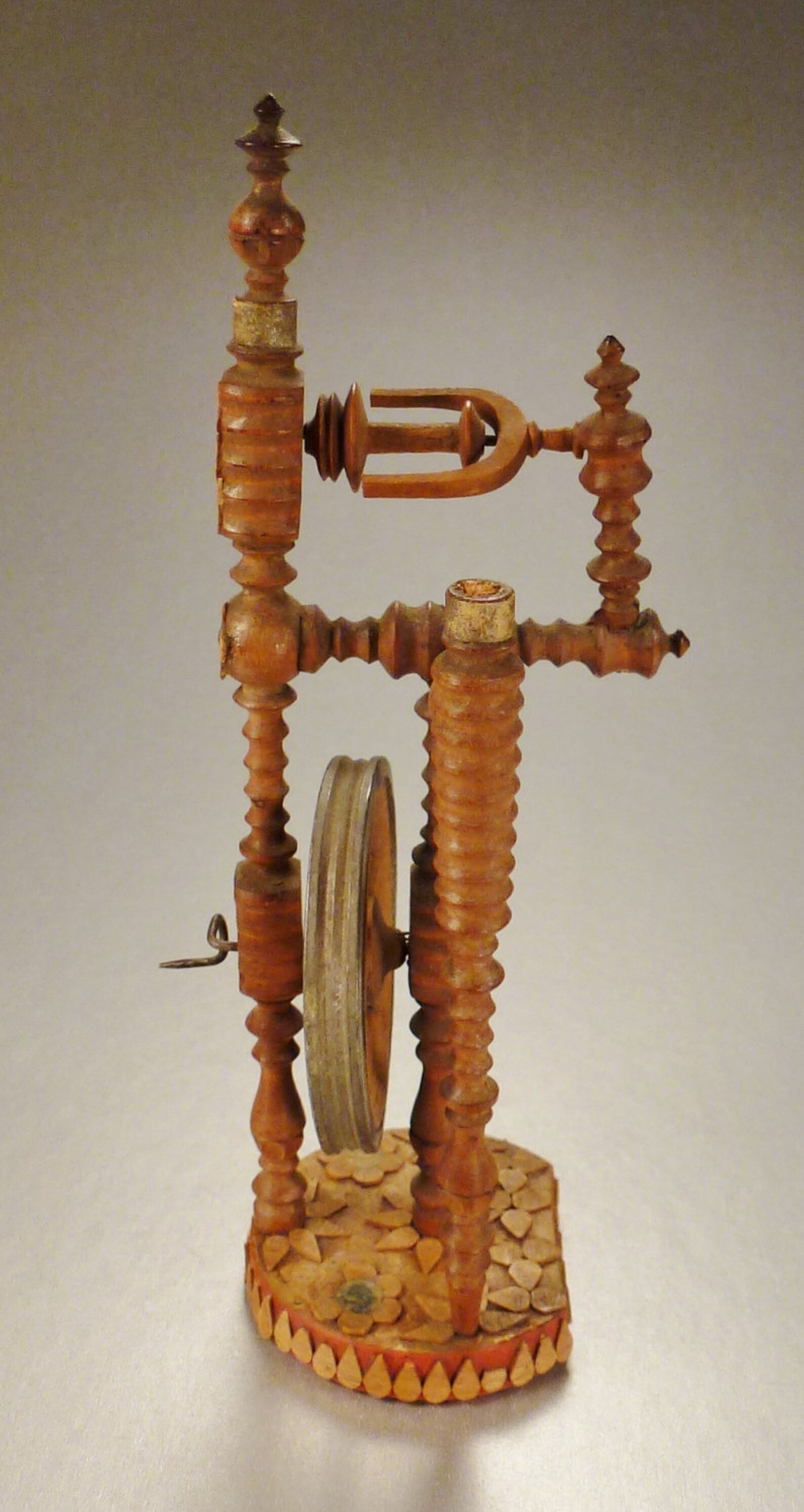 TRAMP ART Spinning Wheel Miniature FOLK Outsider Primitive App 5 in ...