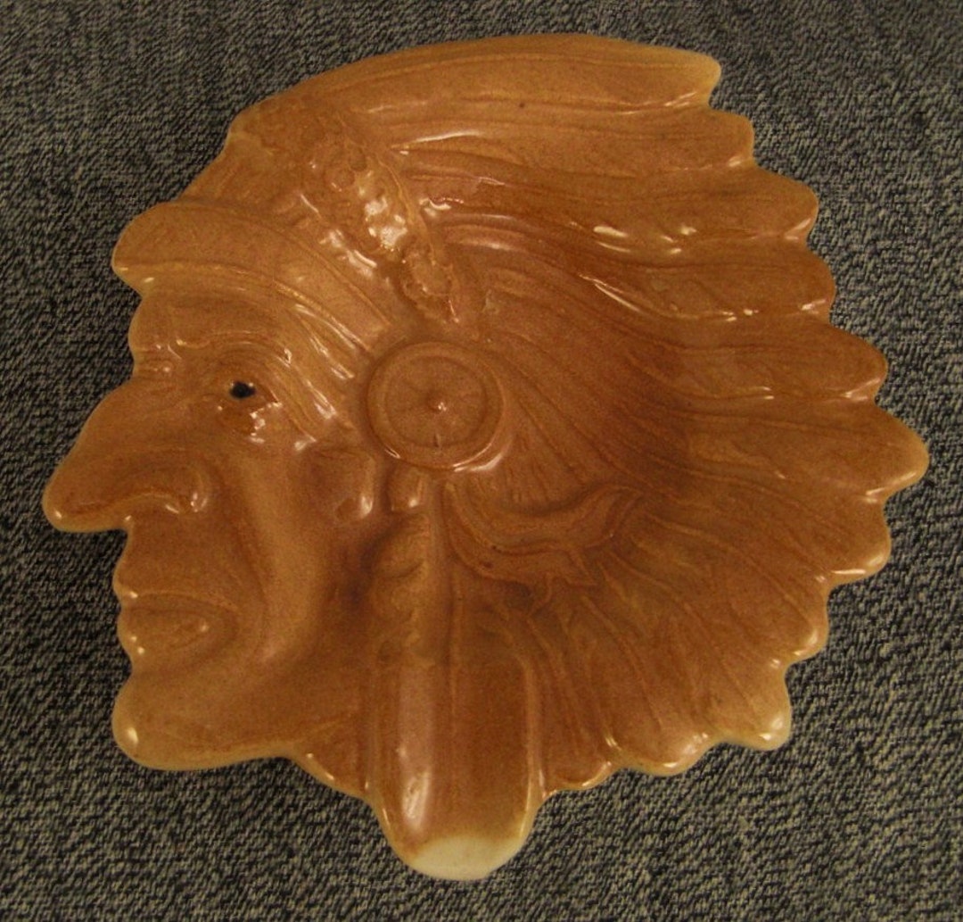 INDIAN CHIEF HEAD, Porcelain Ceramic , Small Bowl Ashtray, Signed Great ...