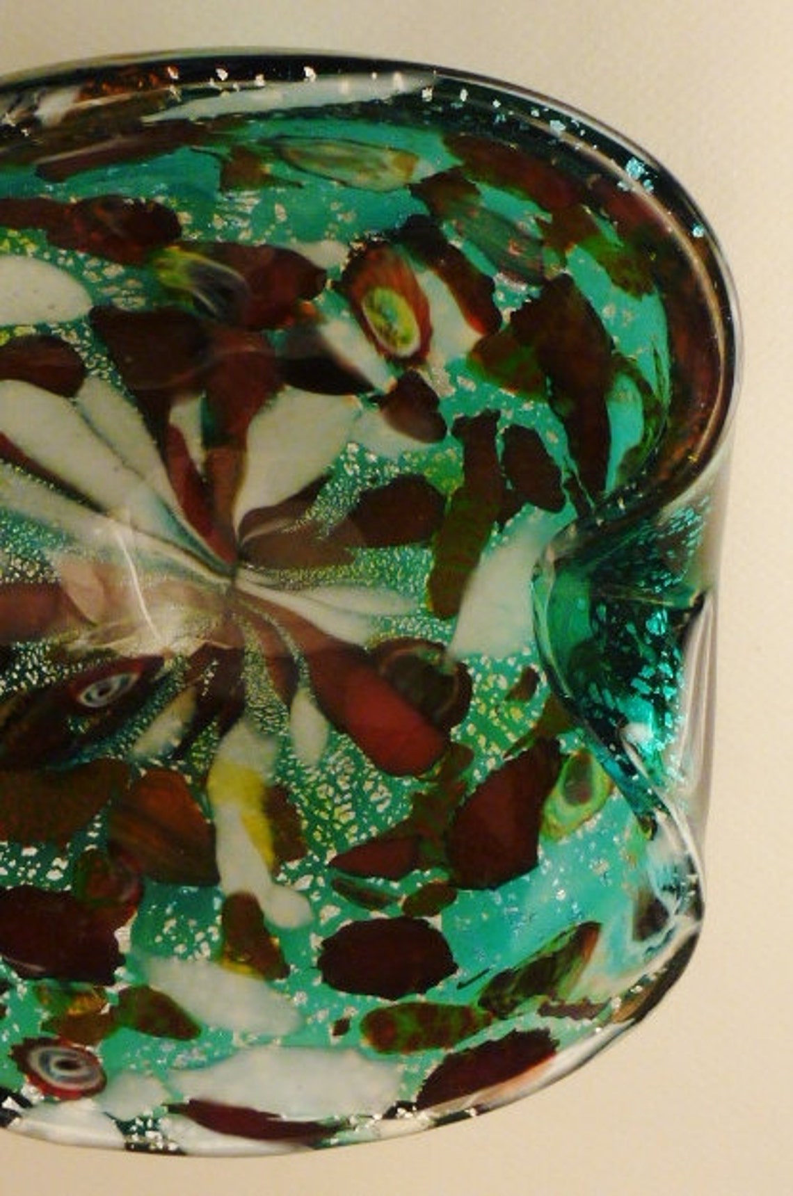 MURANO Italian MURANO GLASS Bowl Seashell Green Red White and | Etsy