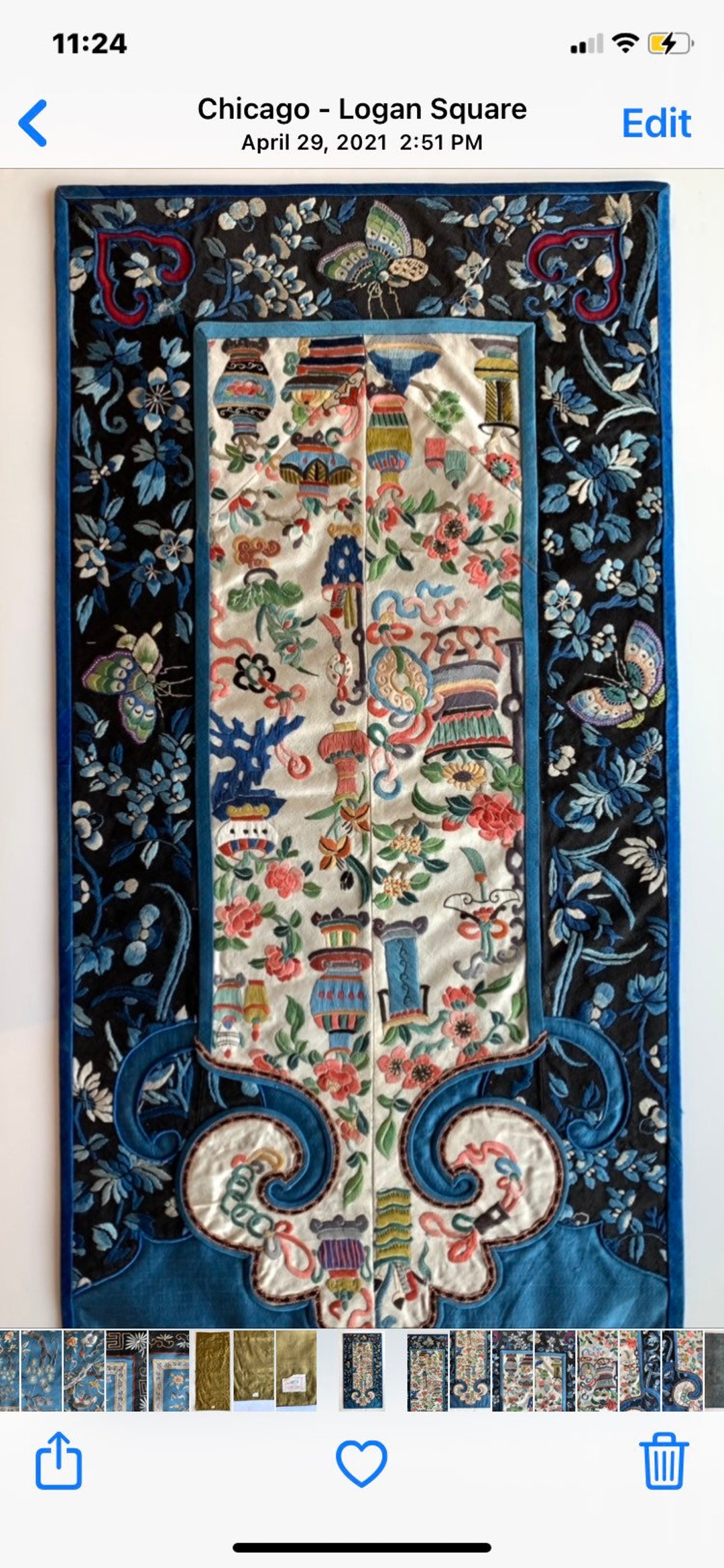 Asian Embroidery, East Asian Textile, Antique Panel, Flowers Garden ...
