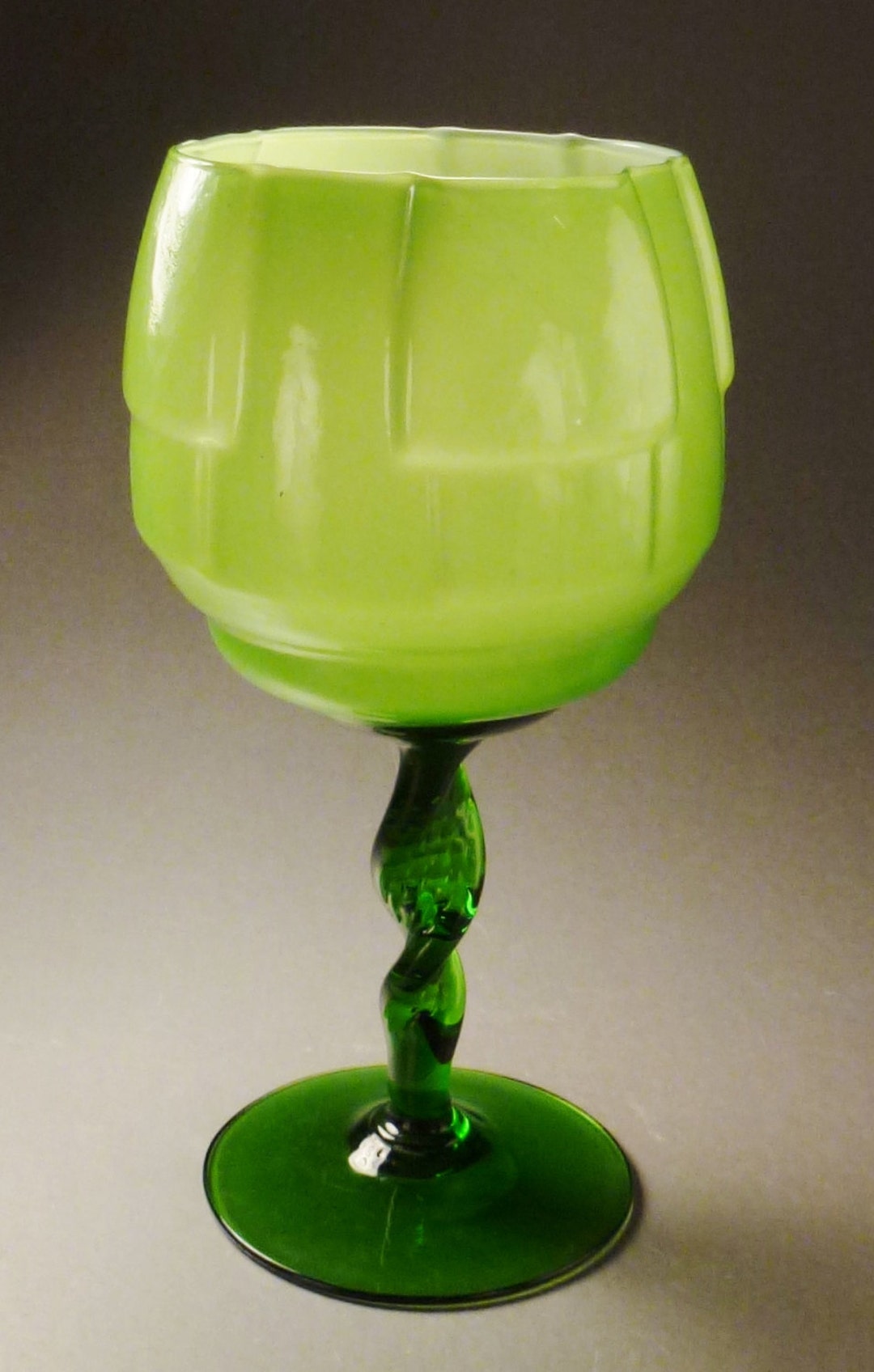 CHARTREUSE GLASS GOBLET Glass Vase Dark Green Braid Dark Green Pedestal ...
