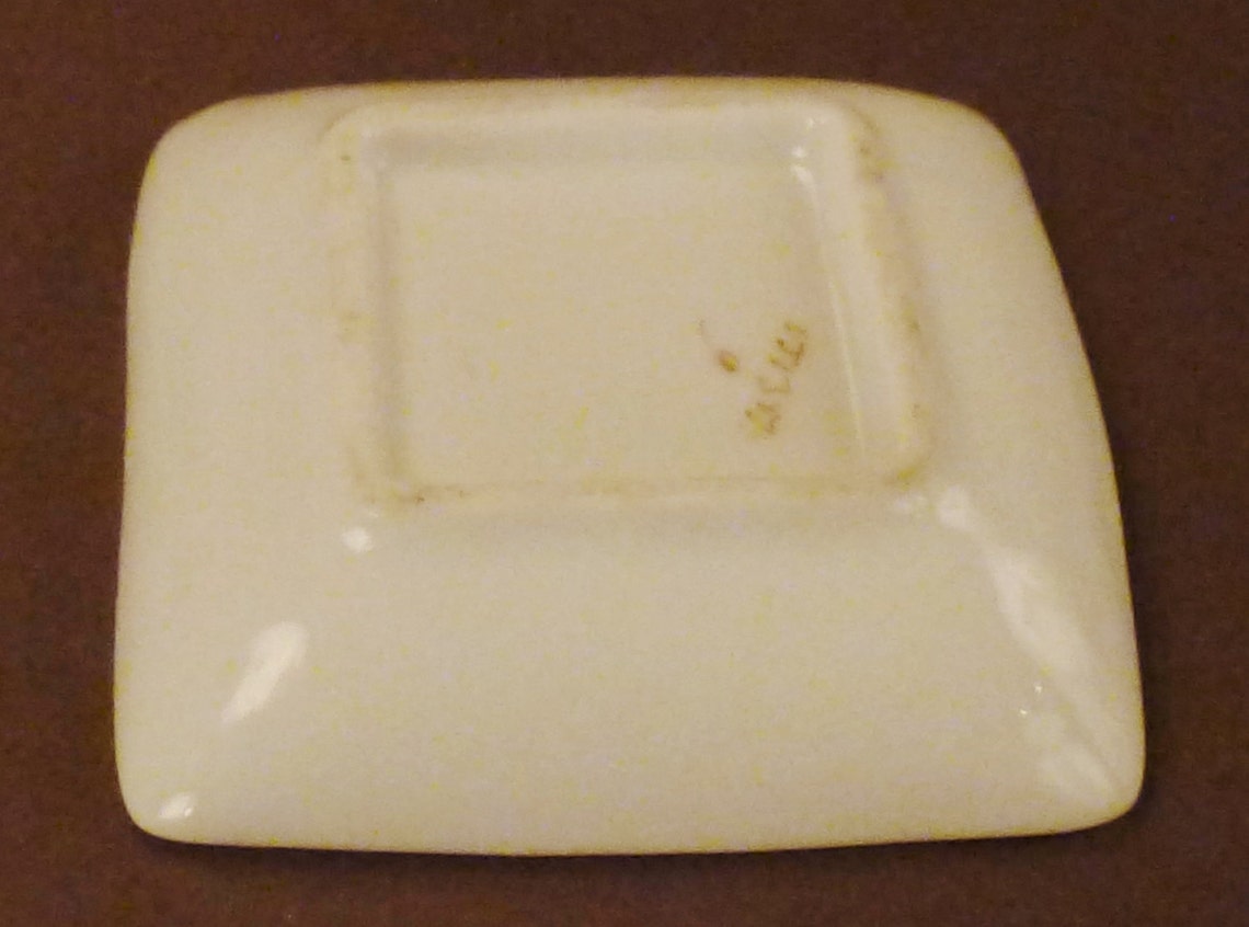 ANTIQUE ENGLAND BUTTER Pat Dish Porcelain Signed Orange Flower 2 3/4 X ...