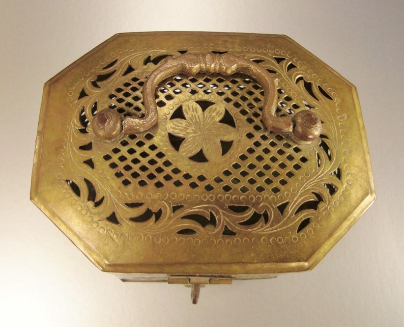 BRASS JEWELRY BOX Metal Brass With Handle Floral Perforated - Etsy