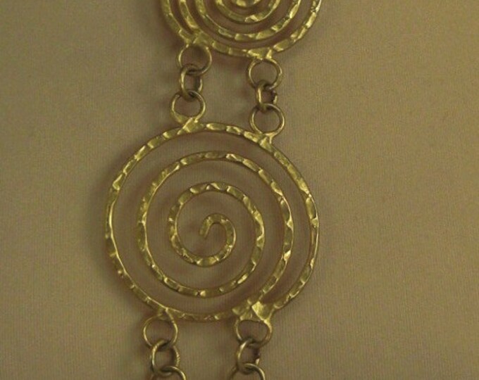 GREEK KEY SPIRAL Design Necklace Pendant Long Handcrafted Goldtone ...