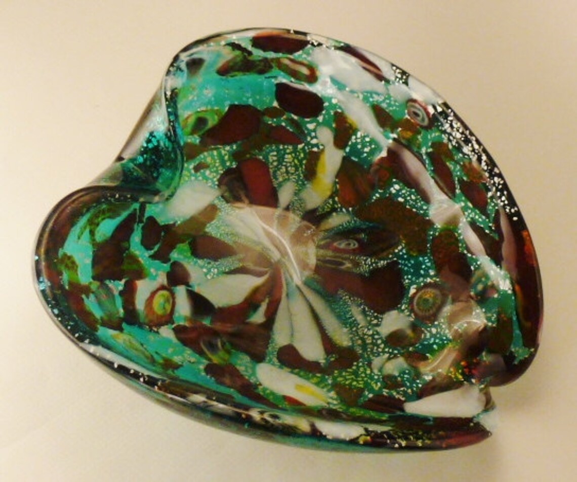 MURANO Italian MURANO GLASS Bowl Seashell Green Red White and | Etsy