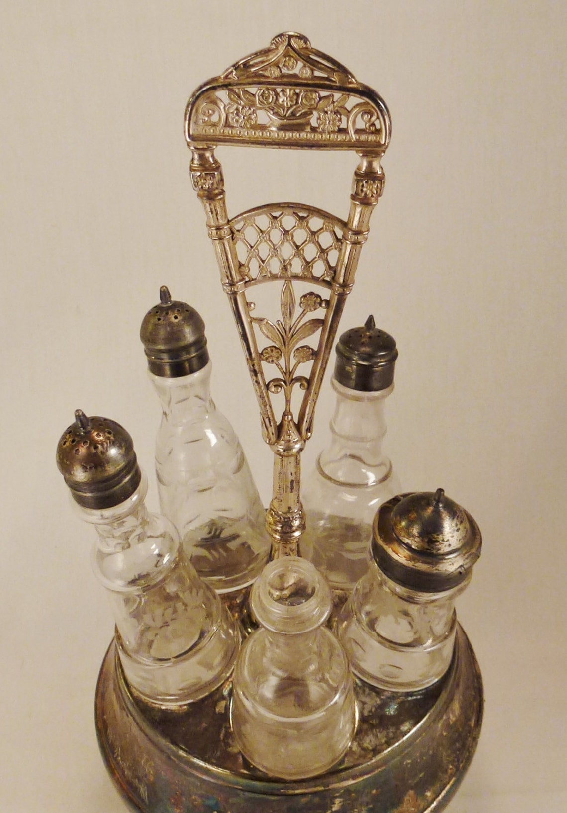 Victorian CRUET Set Aesthetic Pattern Five Bottles Original Glass ...
