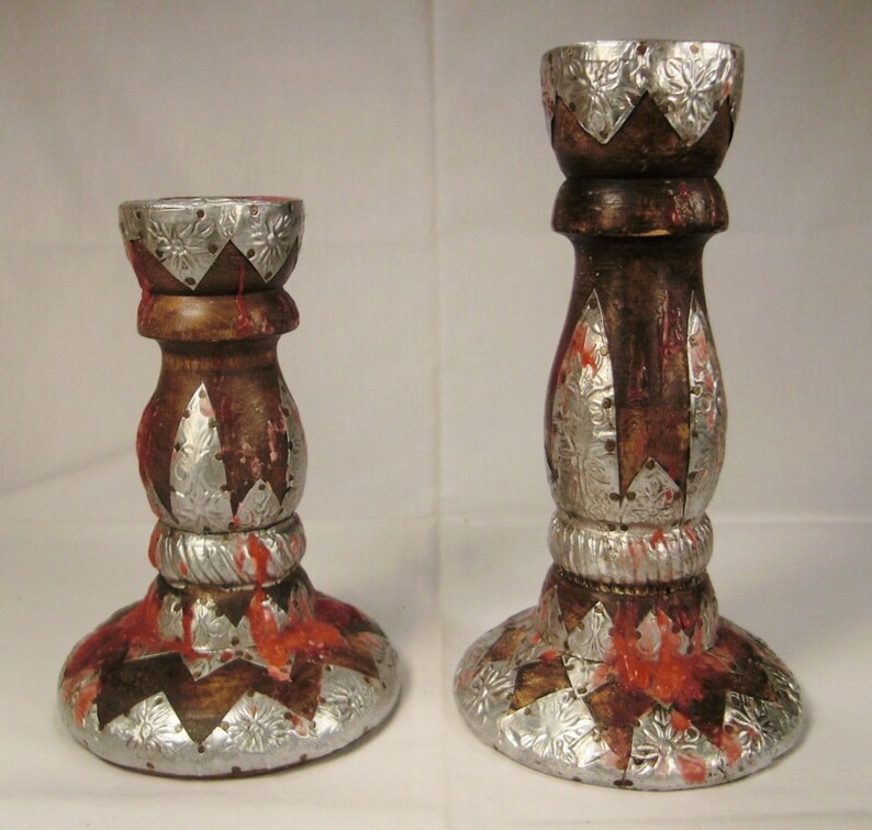 WOODEN CANDLESTICKS SET Decorative Display 9 in Tall and 7 in | Etsy