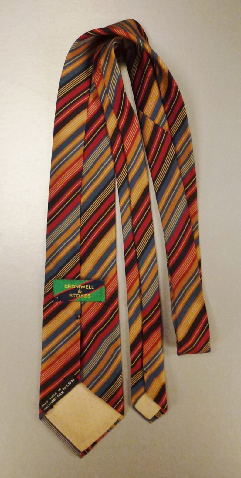 Designer Cromwell & Stokes Neck TIE SILK Satin Stripes Colorful 1980s ...