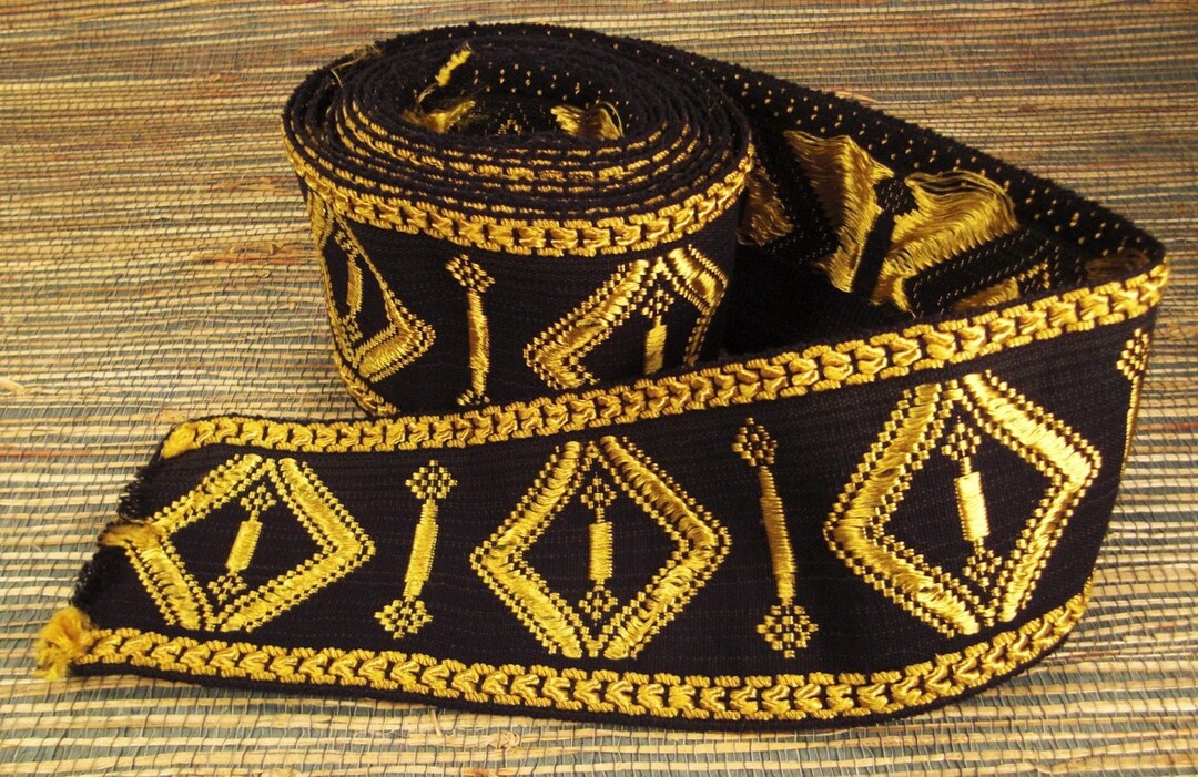 Victorian Ribbon TRIM BROCADE Woven GOLD and Black With Fringe - Etsy