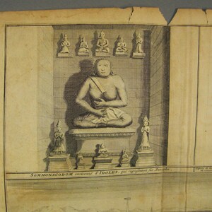 ANTIQUE 1700s SIAM Temple Deities Original Steel Engraving 1724 16 1/2 ...