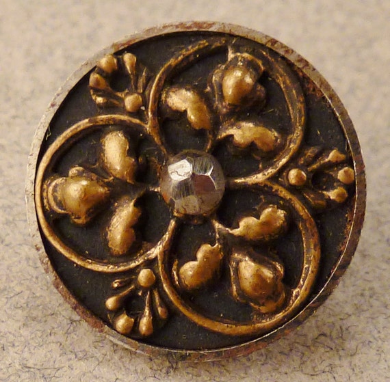 BRASS BUTTON Metal Victorian Steel Accents Flower Round | Etsy
