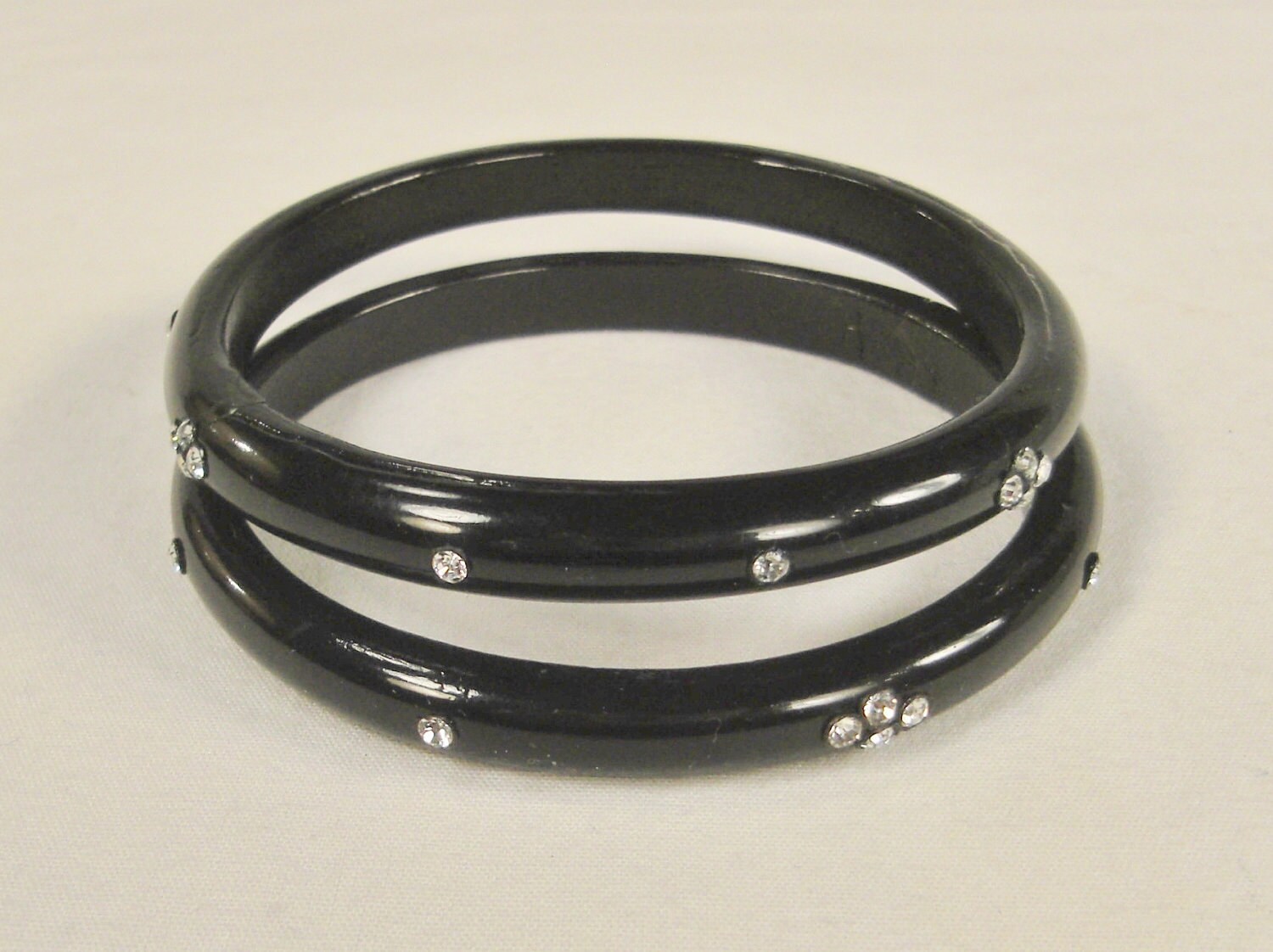 BRACELETS SET LUCITE Black Inset Rhinestones Cuff App 3 in - Etsy