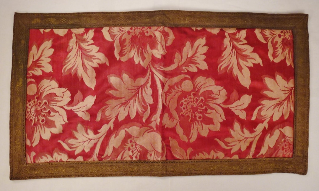 VICTORIAN Silk BROCADE Runner Metallic Red Irridescent Mettallic Ribbon ...