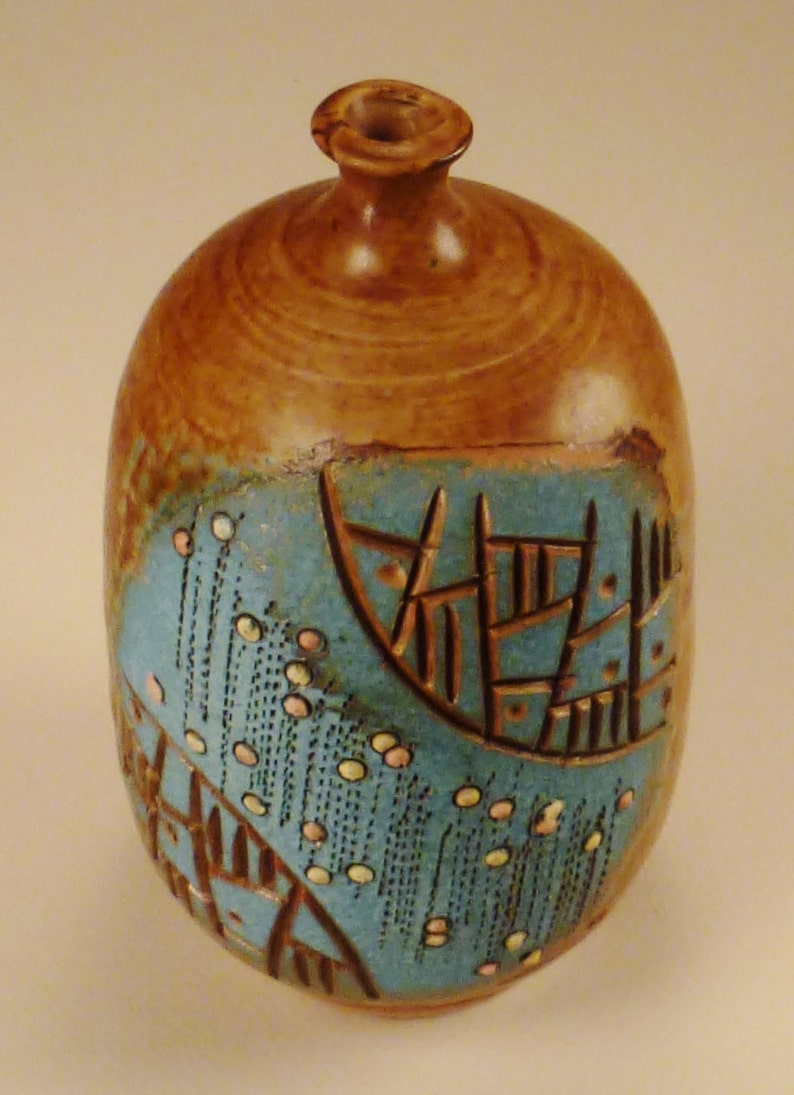 VASE Moderne STUDIO Ceramic Brown and Turquoisecolors Textured - Etsy