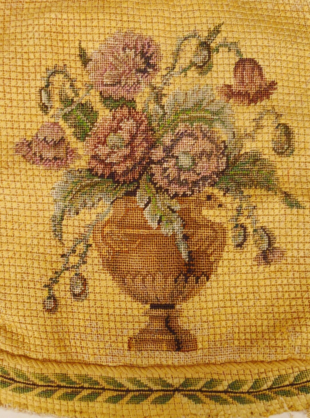 Antique FRENCH Petit Point Needlepoint POPPIES in Urn 16 X14 Silk Floss ...