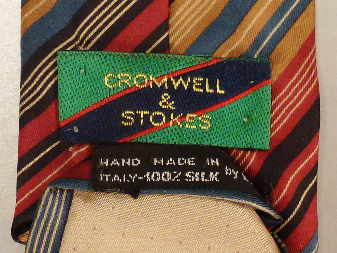 Designer Cromwell & Stokes Neck TIE SILK Satin Stripes Colorful 1980s ...