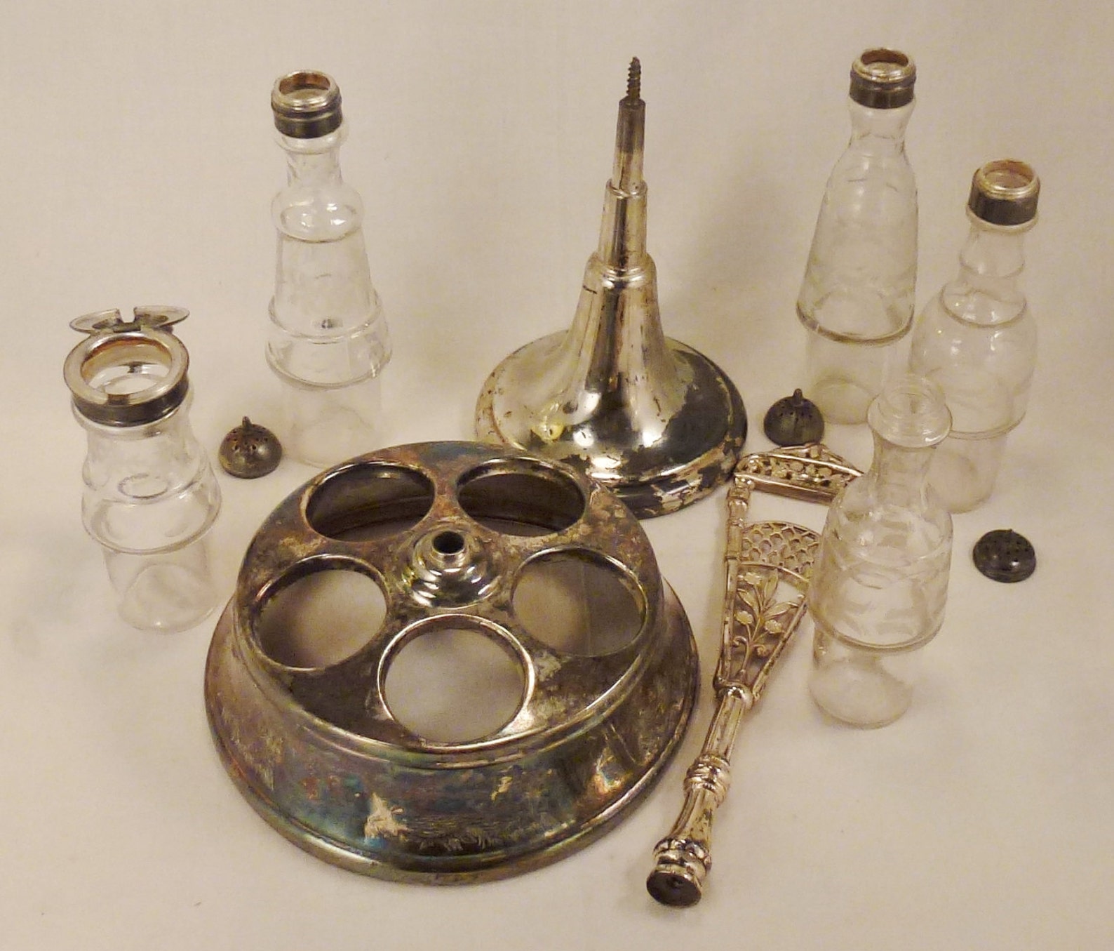 Victorian CRUET Set Aesthetic Pattern Five Bottles Original Glass ...