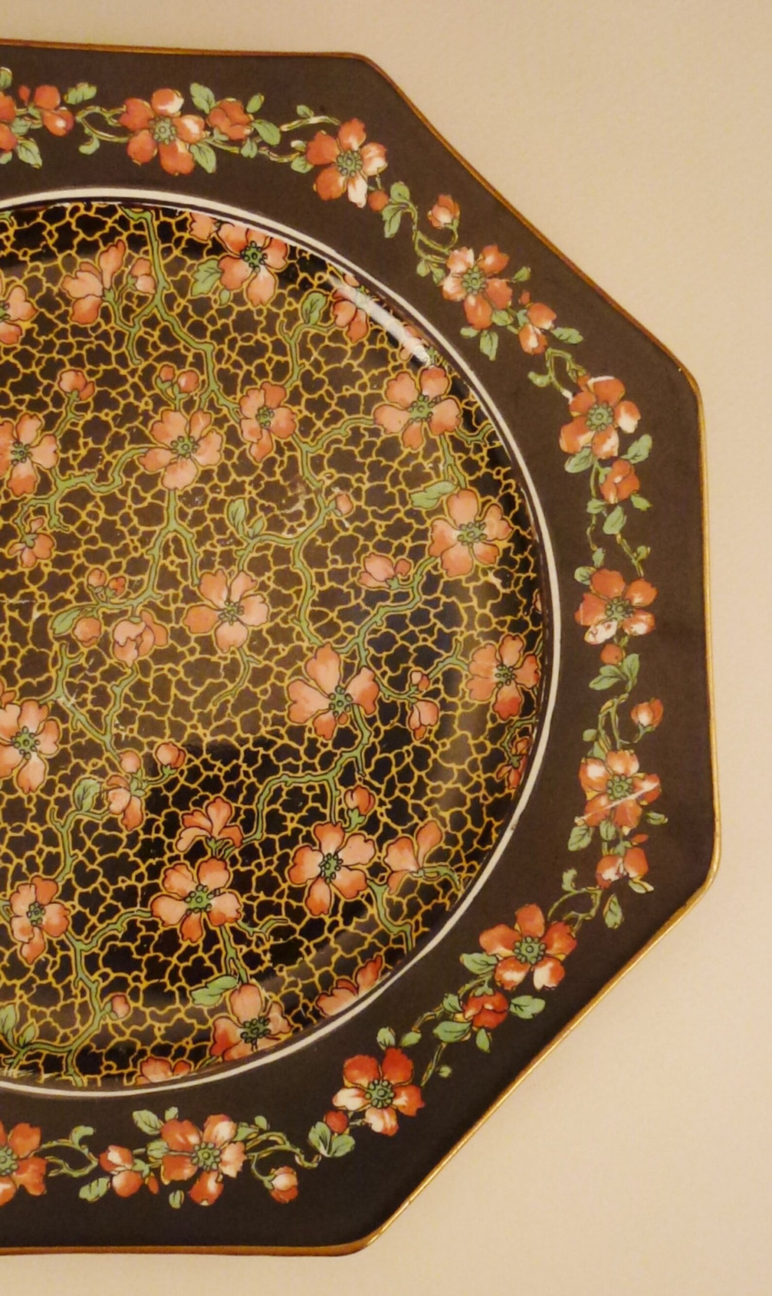 PLATE CHINTZ Crown Ducal Plate Octagonal Black and Pink 1930s England ...