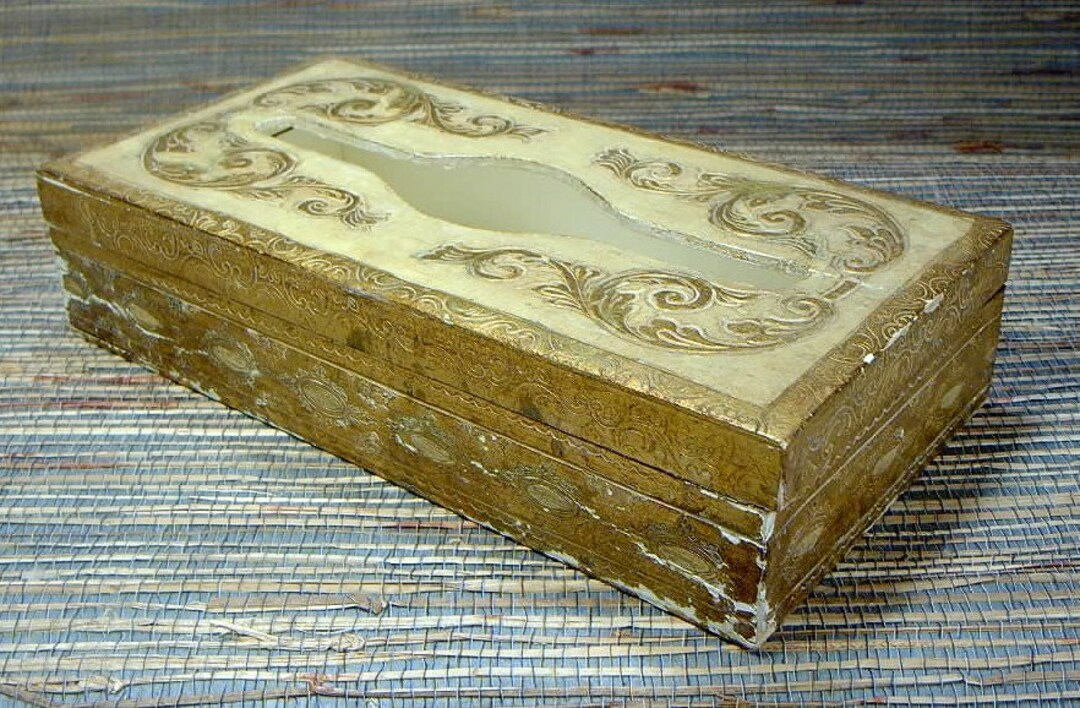 BOX, FLORENCE GILT, Handpainted Gilt, Wooden Hinged, App 11 X 5 1/2 X 2 ...