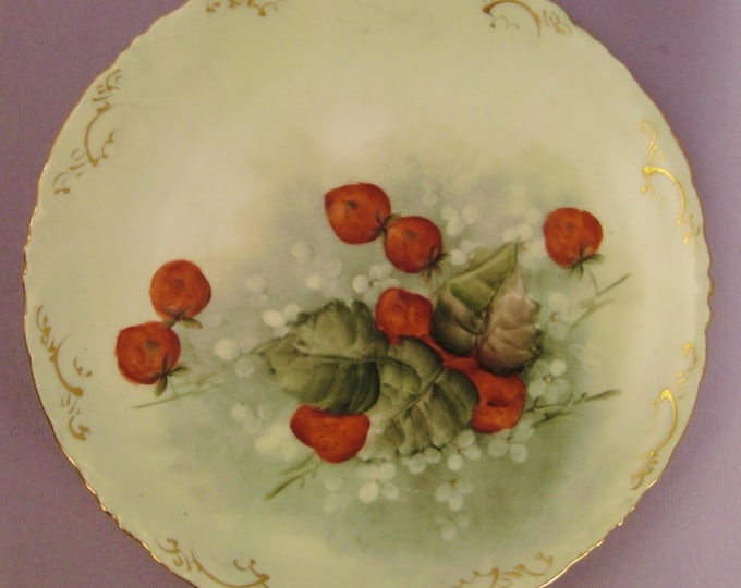 BAVARIA Plate STRAWBERRIES Sweet Meat DISH Gold Red Green and White App ...