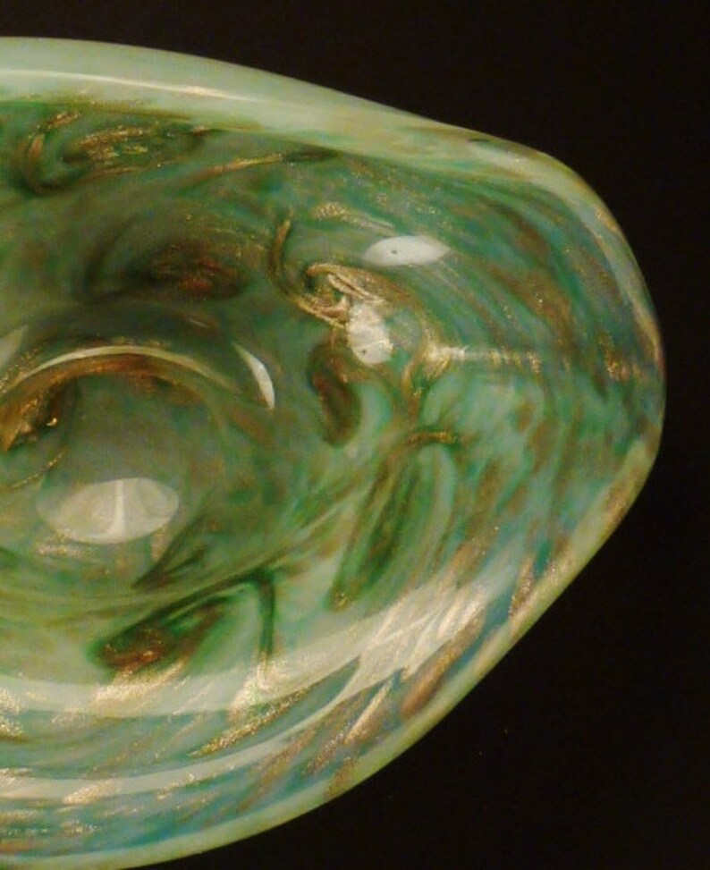 MURANO Italian GLASS Bowl Seashell White With Green and Gold | Etsy