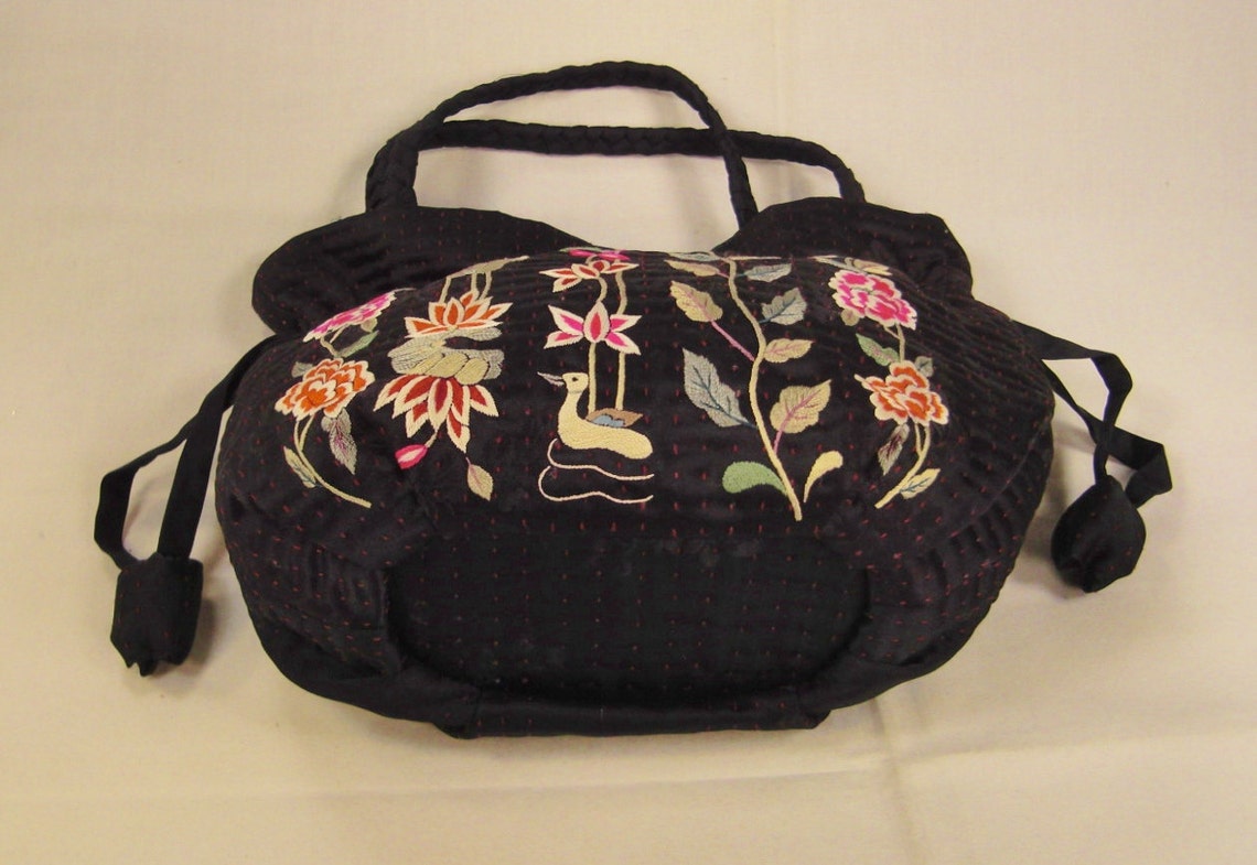 Vintage SILK Pouch Drawstring PURSE Hand Embroidered Pink - Etsy