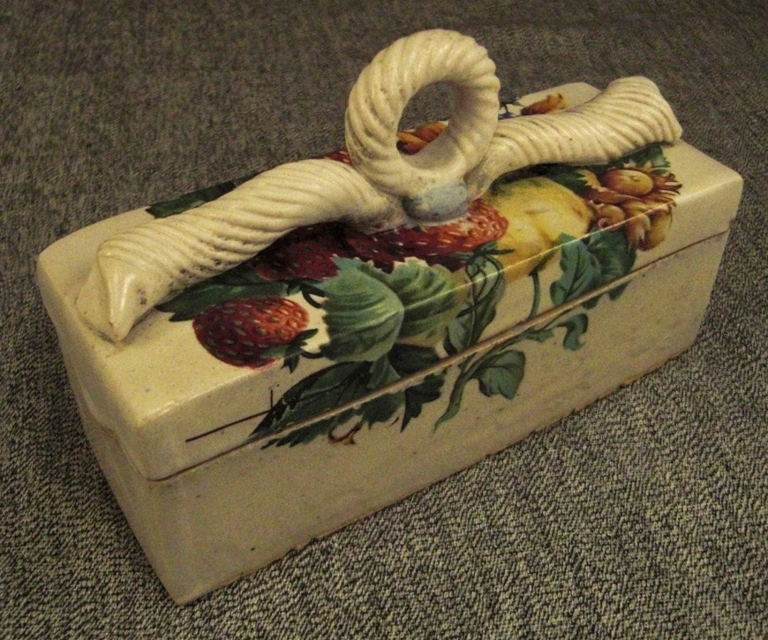 STUDIO Porcelain Ceramic Moderne BOX FRUIT Decal Design 6 X 2 X 4 ...