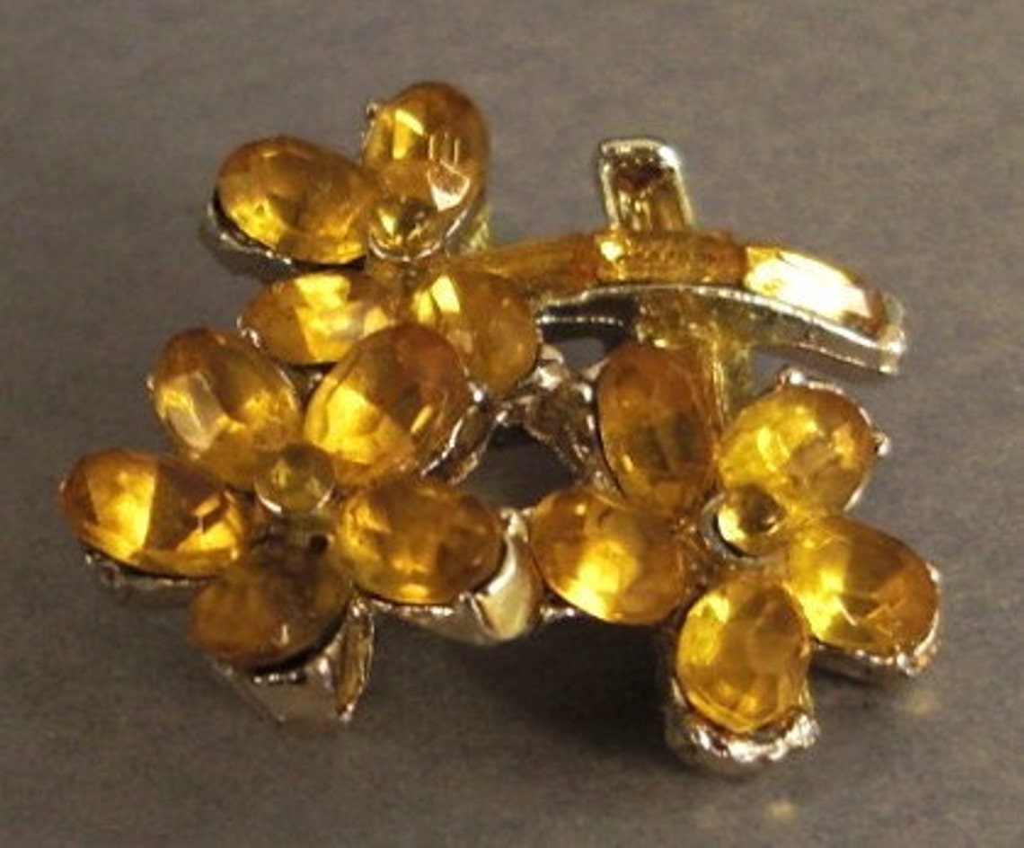 BROOCH Vintage Yellow Rhinestone Flowers Branch PIN - Etsy