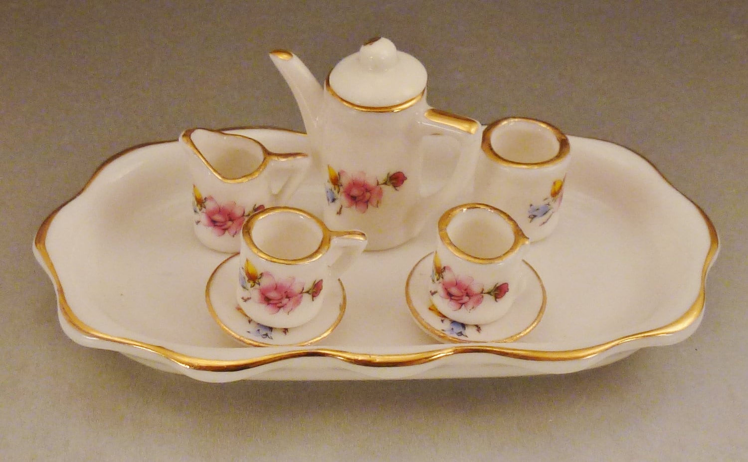 DOLLHOUSE Japan PORCELAIN TEA Set 9 pieces Gilt edges | Etsy