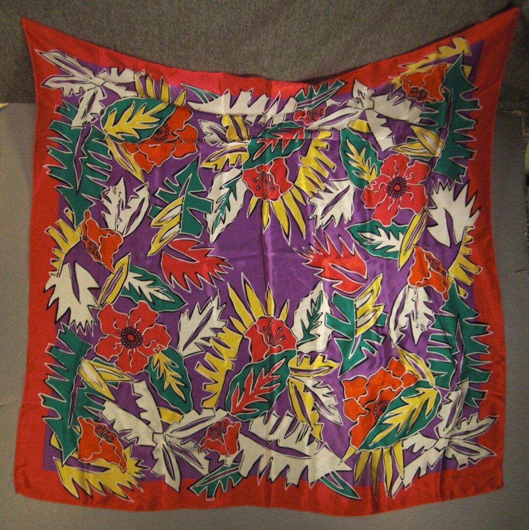 Vintage SCARF Designer 1970s Ginnie Johansen USA Silk Satin 36 X 35 ...