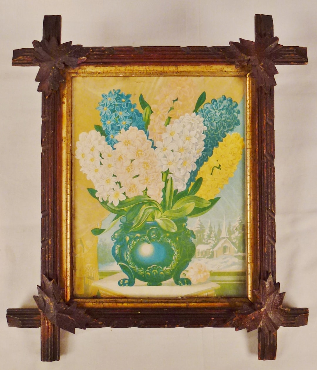 AMERICAN Folk Art FRAME Spring Hyacinths Print Original Folk Art Frame ...