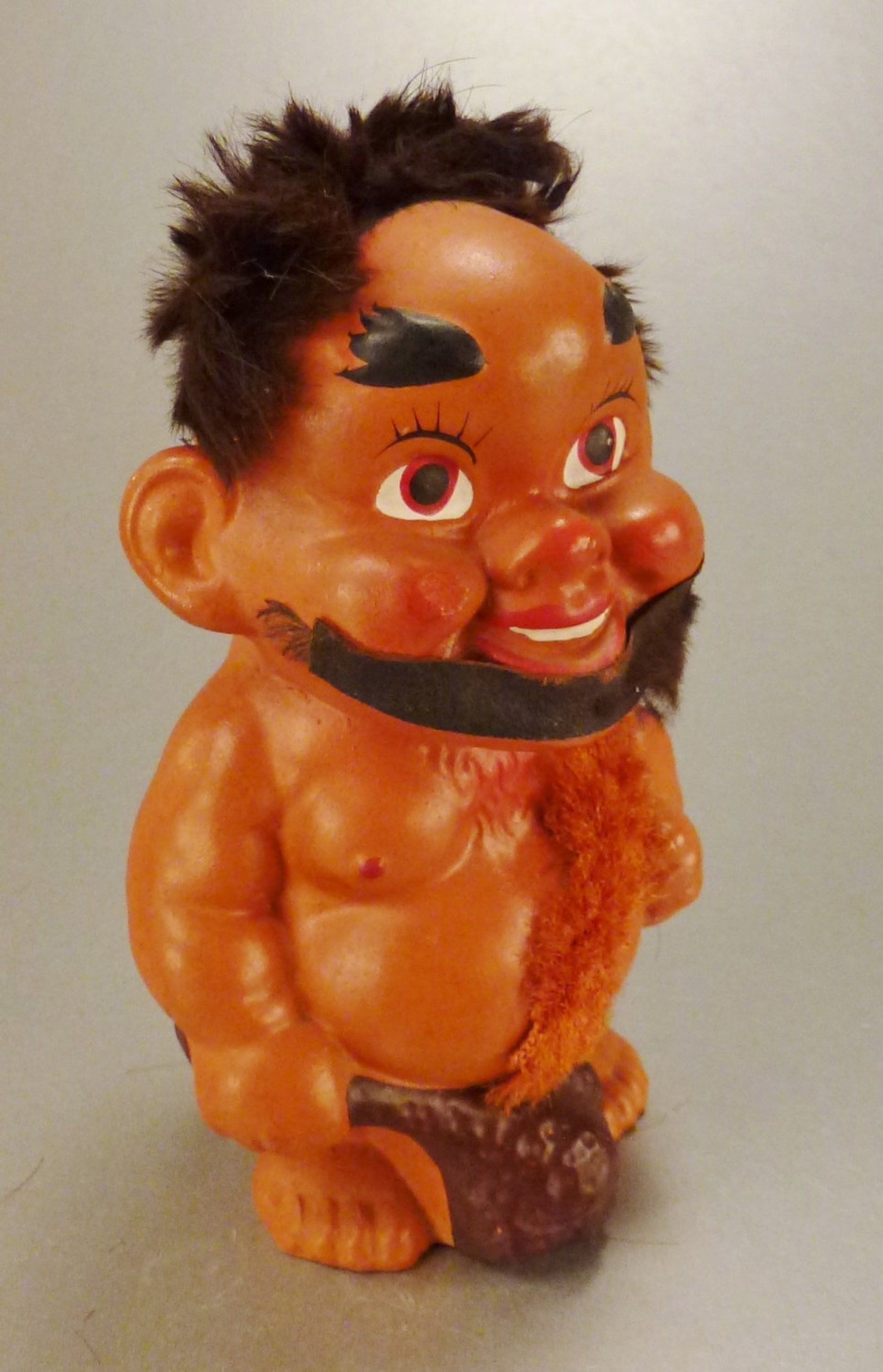 Vintage CAVEMAN BANK DOLL Japan Norleans 1960s Shabby Black Haired 7in ...