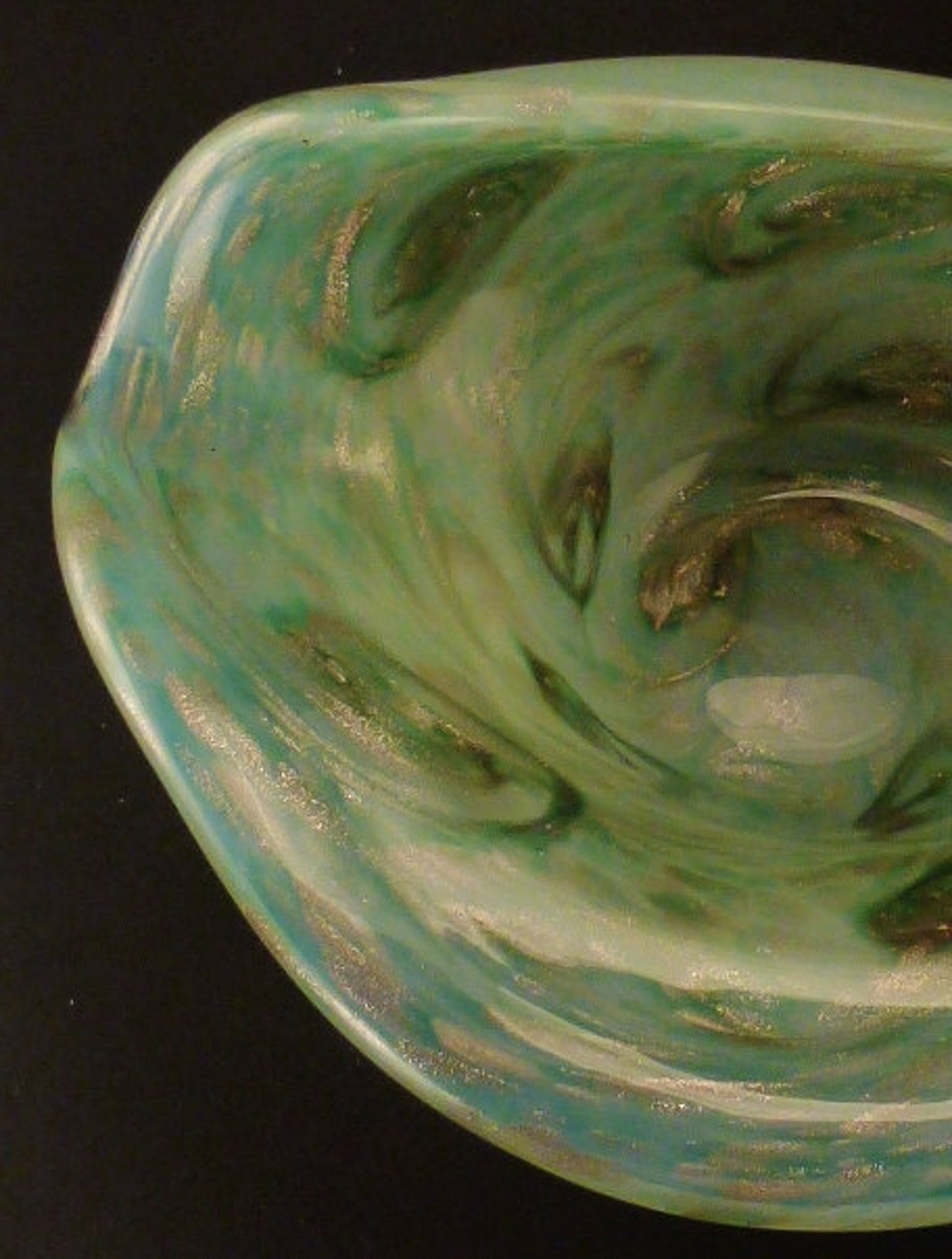 MURANO Italian GLASS Bowl Seashell white with green and gold | Etsy