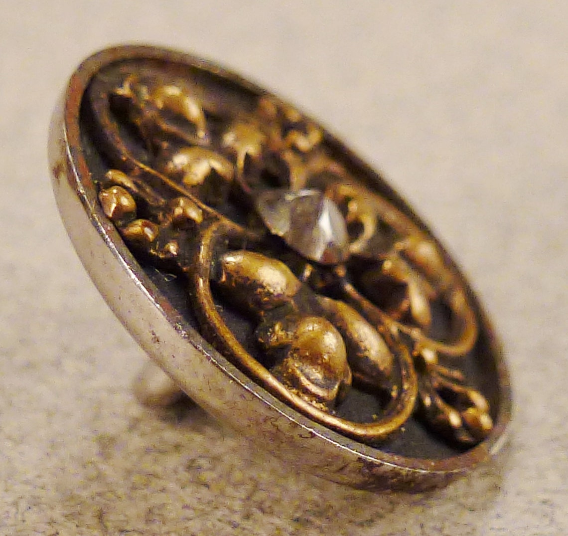 BRASS BUTTON Metal Victorian Steel Accents Flower Round - Etsy