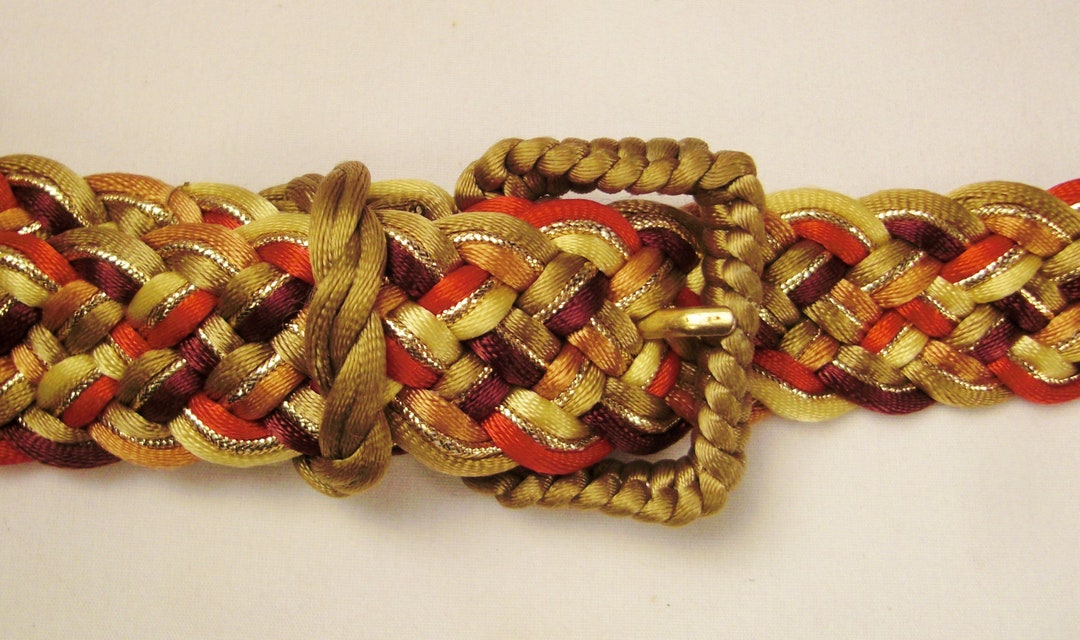 Woven Ribbon BELT, Rainbow Colors Silk Metallic Gold, 35 in Long 1 1/4 ...