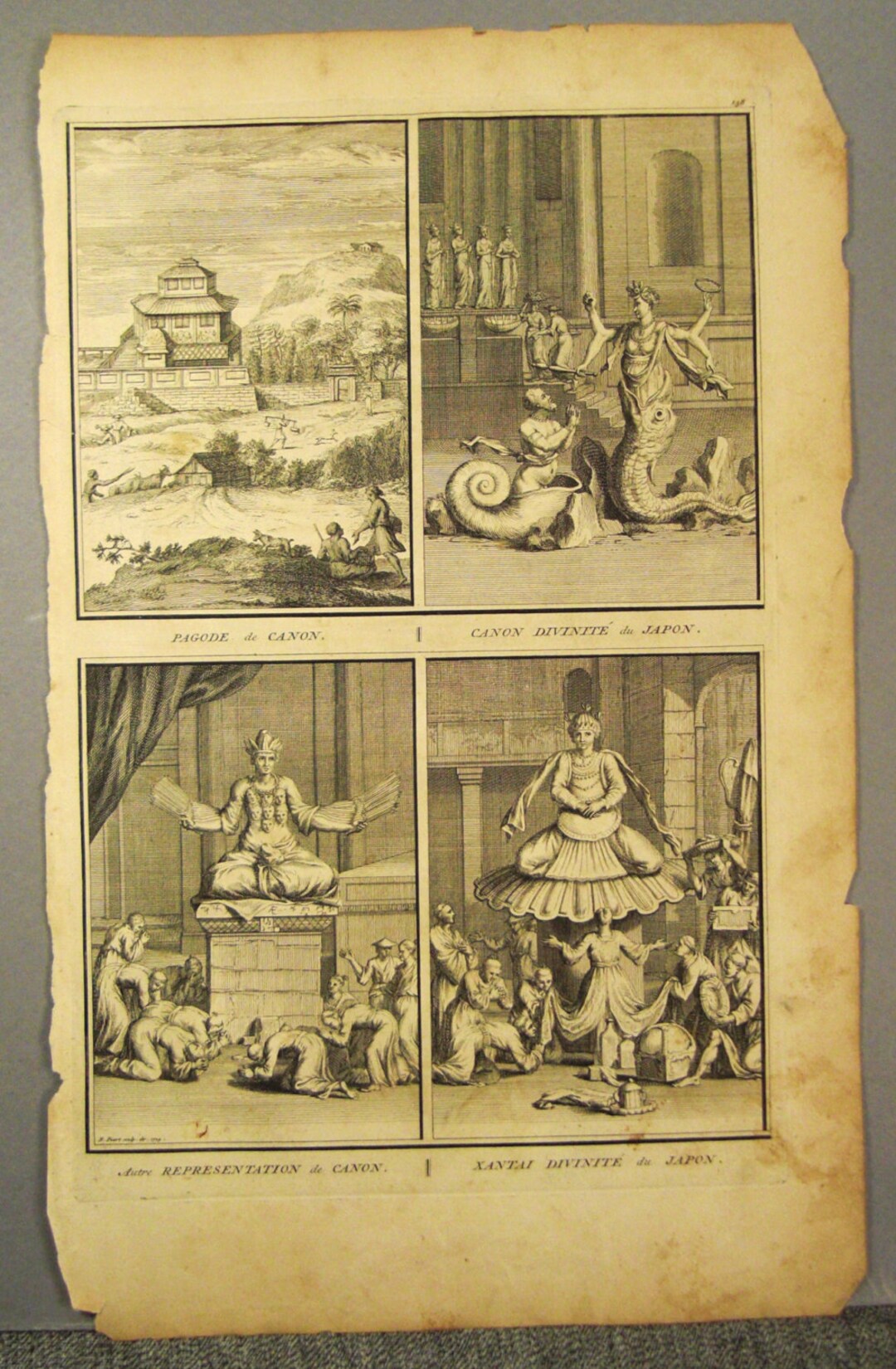 ANTIQUE 1700s JAPAN Temple Deities Original Steel Engraving 1724 14 1/4 ...