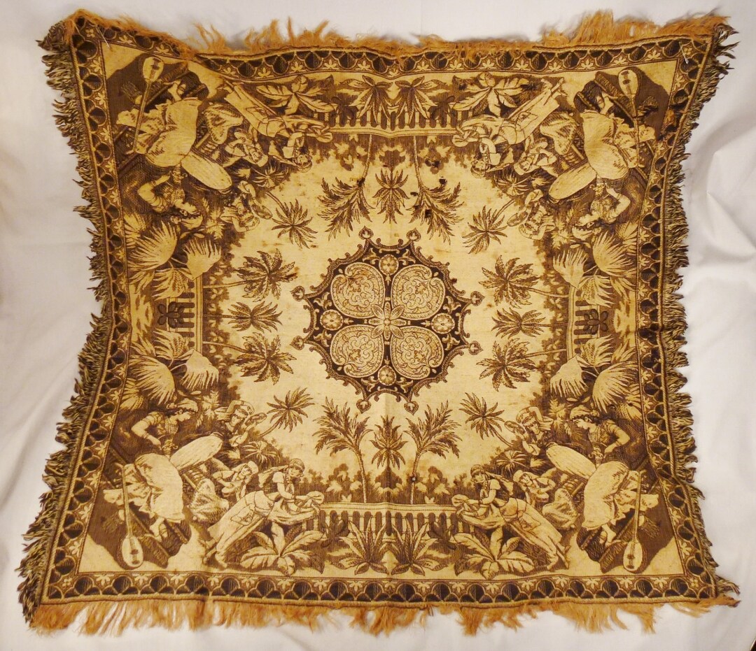 Woven TAPESTRY Tablecloth HAREM Palms Scene Textile Panel Wall Hantging ...