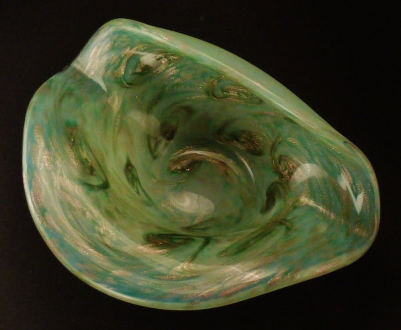 MURANO Italian GLASS Bowl Seashell White With Green and Gold | Etsy
