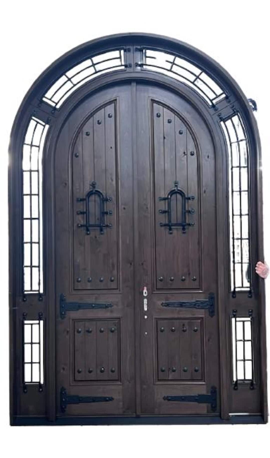 Custom Hand Made Double Entrance Exterior Door Arched Solid Wood With ...