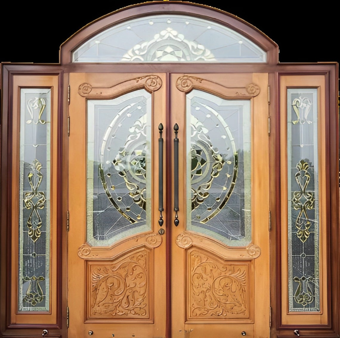 Custom Hand Made Double Entrance Door With Transoms and Sidelights ...