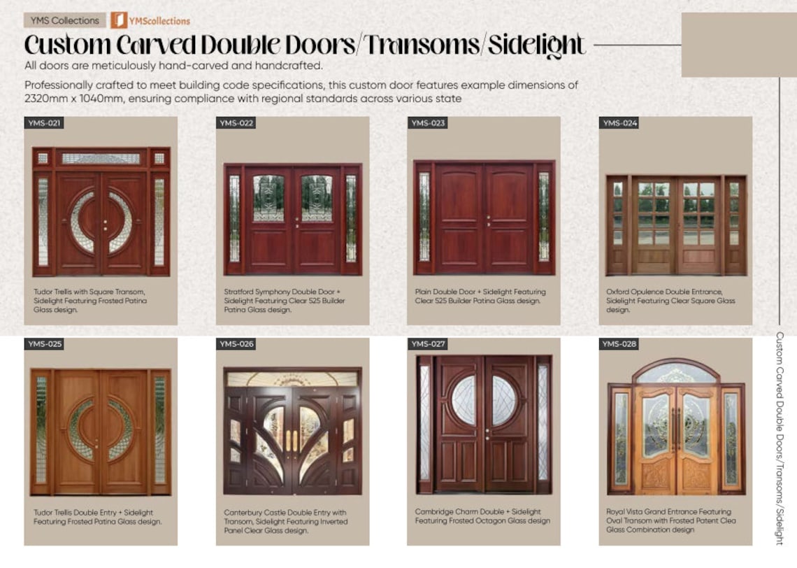 Custom Hand Made Double Entrance Door With Transoms and Sidelights ...