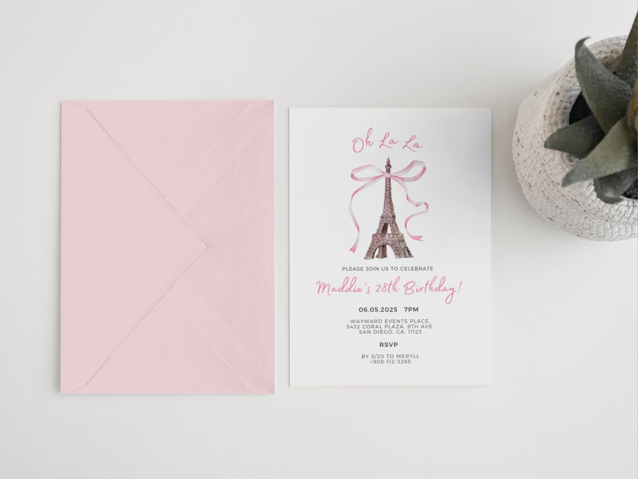 Editable Paris Themed Invitation - Canva Template Birthday Invite ...