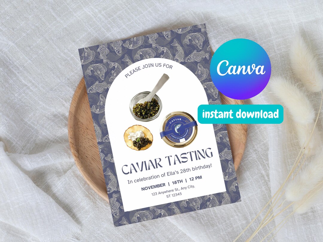 Editable Caviar Tasting Party Invitation - Canva Template Birthday ...