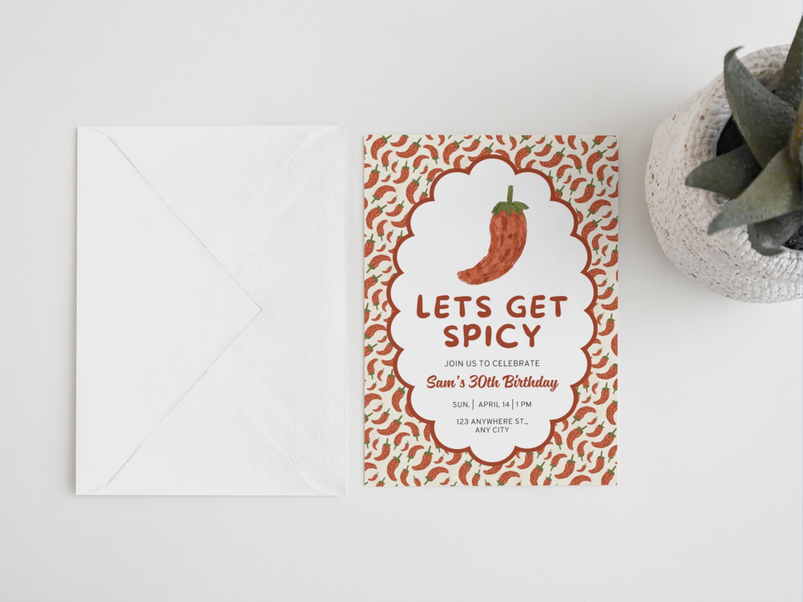 Chili Pepper Party Invitation - Canva Template Birthday Invite, Spicy ...