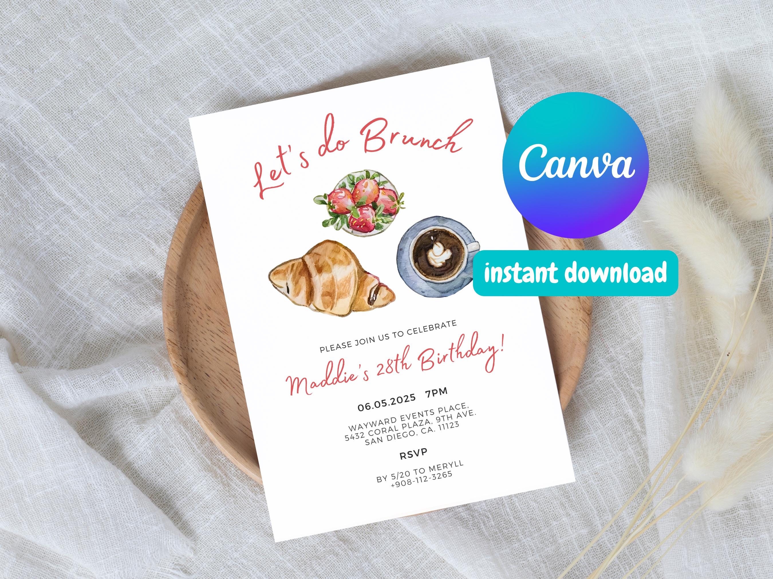 Editable Brunch Party Invitation - Canva Template Birthday Invite ...