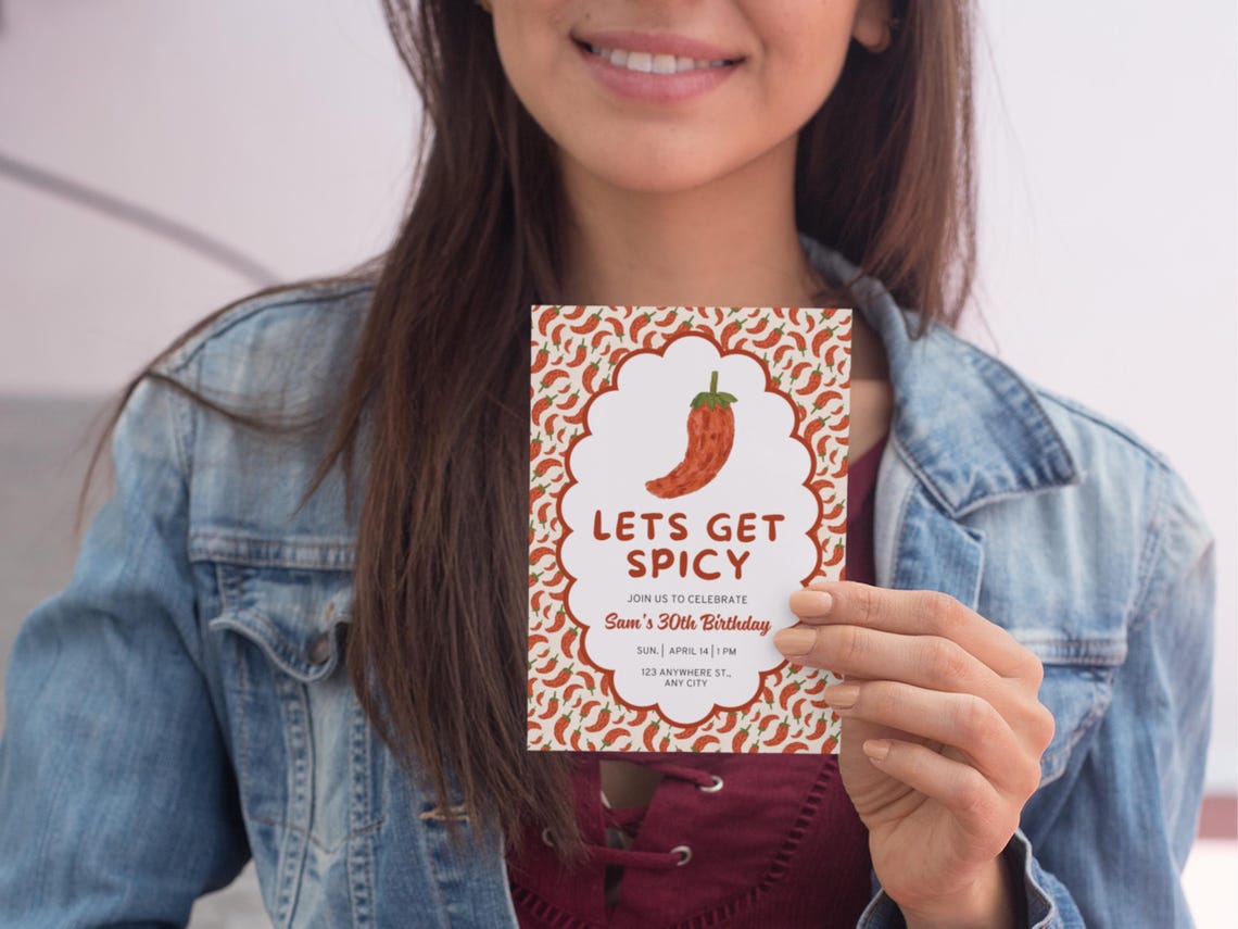 Chili Pepper Party Invitation - Canva Template Birthday Invite, Spicy ...