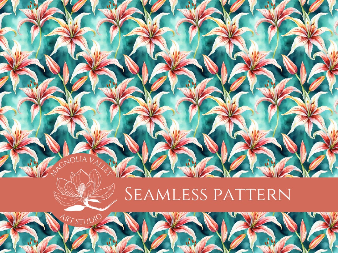 Lily Flower Seamless Pattern - Scrapbook Paper, Printable Pattern ...