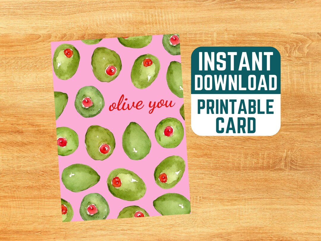 Printable Olive You Card - Love Card, Anniversary, Friendship, Bday ...